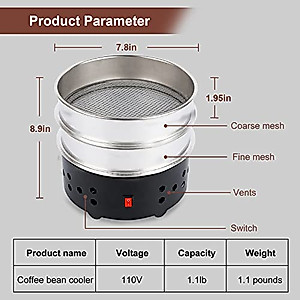 WISSXOER Coffee Bean cooler Electric Coffee Roasting Cooling Machine High Capacity 500G Double layer Collect Coffee Chaff (500g Black)