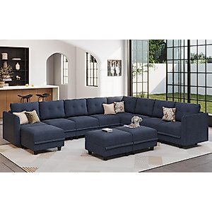 LLappuil Modular Sectional Sofa with Storage Oversized U Shaped Couch with Reversible Chaise Luxury Velvet Sofas for Living Room 9 Seats with 2 Ottomans Denim Blue