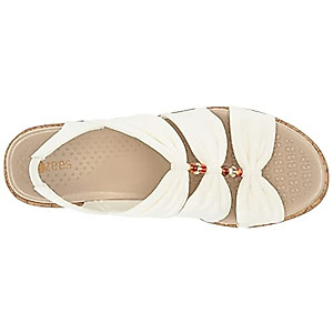 BZees Womens Roma Cork Wedge Beaded Sandal White Denim 10 W