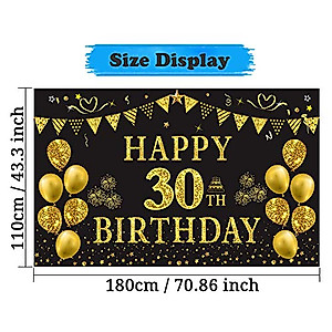 Trgowaul 30th Birthday Backdrop Gold and Black 5.9 X 3.6 Fts Happy Birthday Party Decorations Banner for Women Men Photography Supplies Background Happy Birthday Decoration