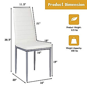 LDAILY Set of 4 PU Leather Dining Chairs, Modern Kitchen Chairs w/Padded Seat, Stable Frame Heavy Duty Upholstered Side Chairs, for Dining Room Home Restaurant Wedding Party Chairs, White