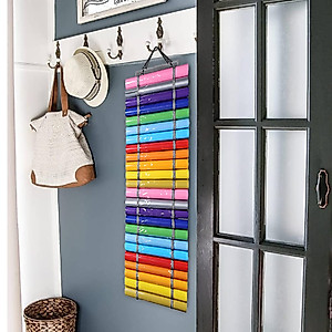 Pilarmuture Vinyl Roll Holder with 24 Compartments, Vinyl Storage Organizer Rack Wall Mount/Hanging Over The Door,Craft Vinyl Roll Storage with Upgrade Door Hooks and Strap for Craft Room(Grey)