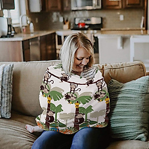 Car Seat Canopy Nursy Cover, Monkey Tree Jungle Zoo Multi Use Breastfeeding Scarf for Infant Carseat Canopy, Stroller, Shopping Cart, Highchair