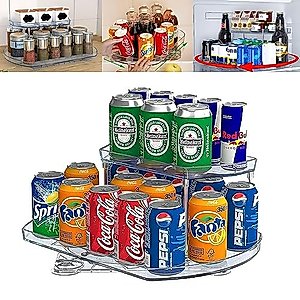 Colel Lazy Susan Turntable Organizer for Refrigerator, 16.53" x 11.02" Rectangular Fridge Lazy Susan Turntable Organizer for Kitchen (Double Layer)