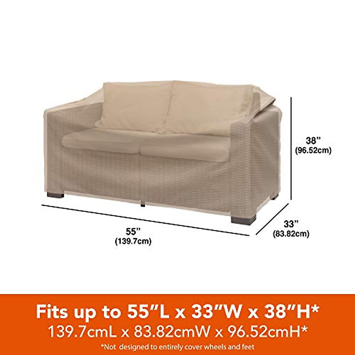 Modern Leisure Basics Patio Loveseat Cover, 55"L x 33"W x 38"H, Khaki