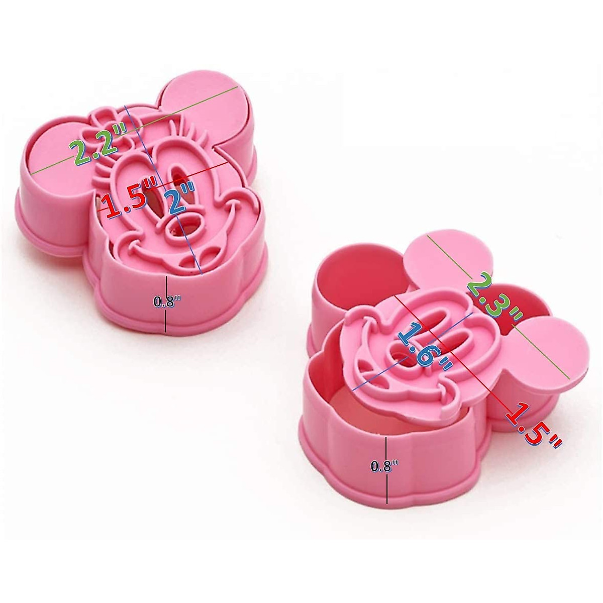 Mickey Minnie Shape Cookie Cutter Mold Set Cookie Cutters for Baking Stamps 2.2" ear to ear, 1.5" mid-face, 1.6" height. 0.8" thick - with a small Pipette Squeeze Dropper