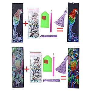 Parrot Diamond Painting Bookmark - pigpigboss 2 Sets Bookmark Diamond Painting Kit Bookmark Diamond Painting with Tassel Parrot Diamond Dots Arts Crafts Kit Bookmark for Adult Kids (21 x 6 cm)