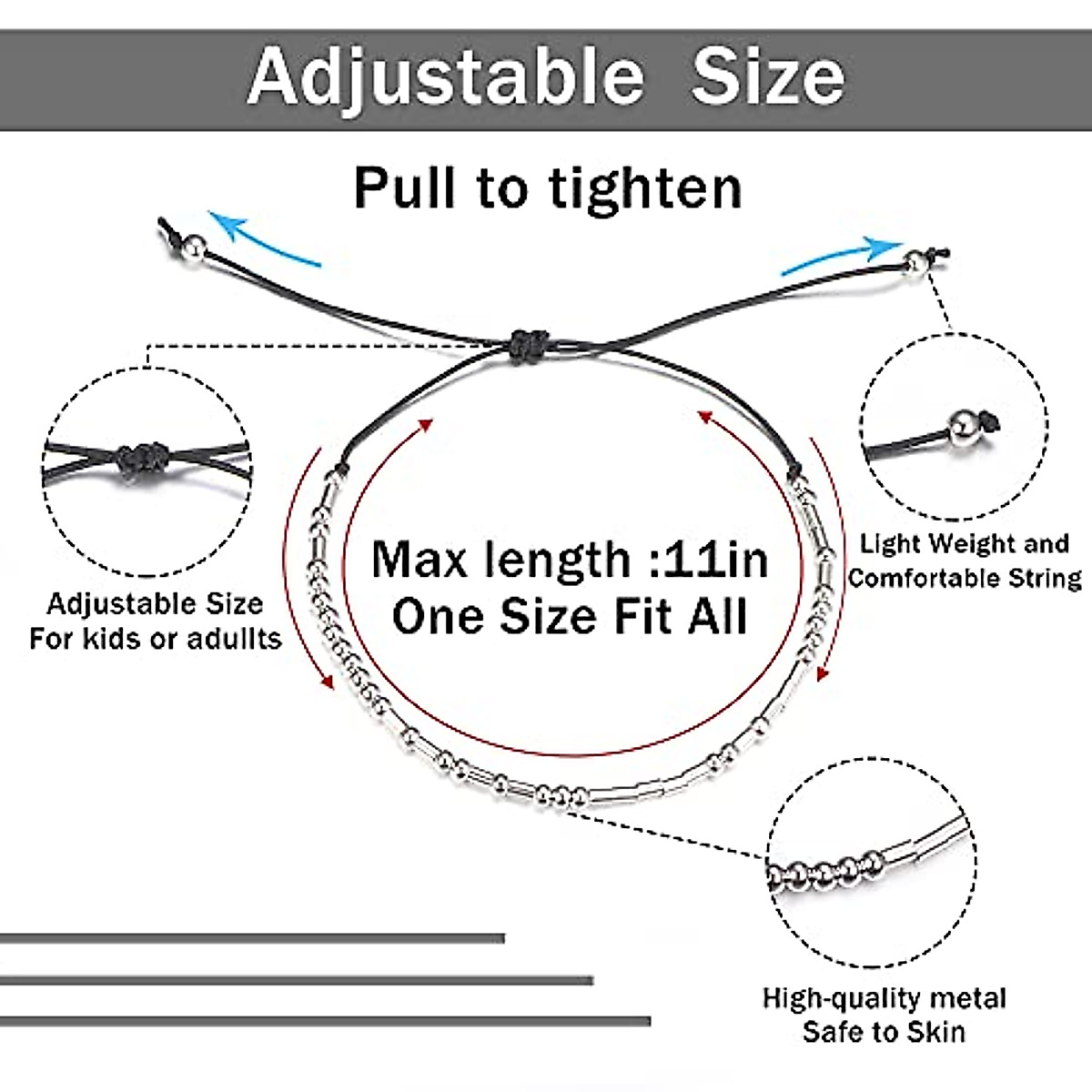 Jewenova Keep Going Morse Code Bracelet for Women Men Beads on Silk Cord Friendship Bracelet Best friend Bracelet Inspirational Gift for Her