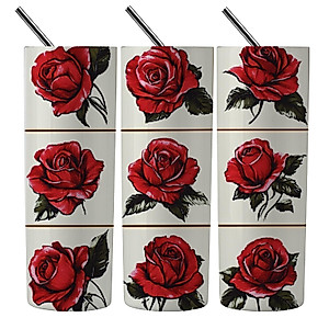 red roses insulated tumblers coffee cup Gift，red roses Drinking Glasses-Tea Cup-Coffee Mug tumbler with lid and straw 20 oz insulated tumbler cups