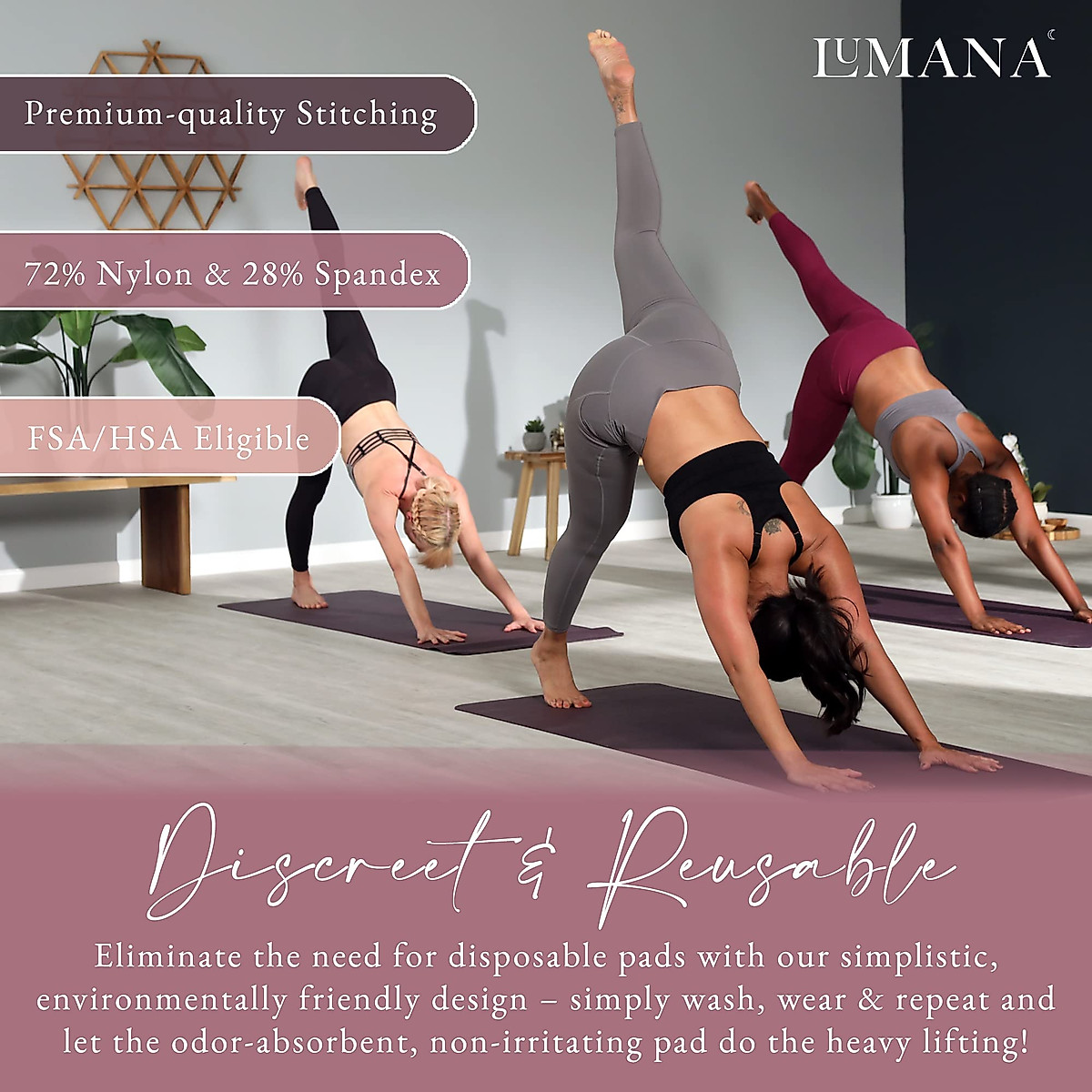 LUMANA Leakproof Womens Leggings: Bladder Control Athletic Bottoms - Leggings with Pockets Designed with Built-in Bladder Leakage Pads for Women, 22" Inseam (Black, Small)