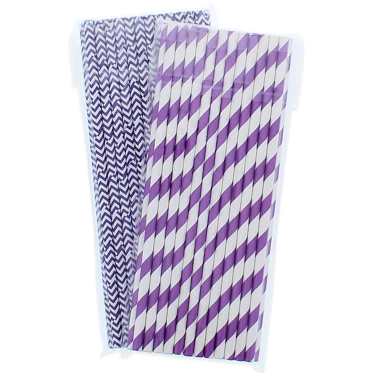 Party On Tap Purple Straws - 50 Pack Of Biodegradable Striped Paper Straws For Parties, Cake Pop Sticks, And More