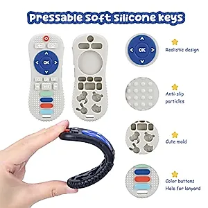 FXK Baby Teething Toys, 2 Pack TV Remote Control & Game Controller Shape Teether Toys, BPA Free Chew Toys Set for Babies 6-12 Months(Black+Blue)