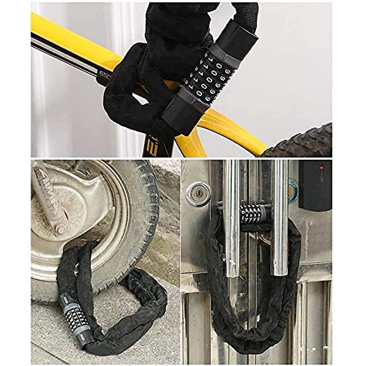 Bicycle Lock, Mountain Bike 5-Digit Combination Lock, Anti-Theft Lock, Chain Lock, Suitable for Electric Motorcycles, Gates(Size:120cm)