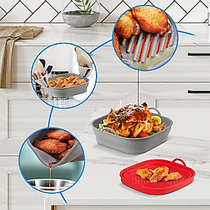 2Pcs Foldable Air Fryer Silicone Liner with Heat Resistant Glove - Reusable Silicone Pot, Food Grade Silicone Basket, Oven Accessory Non-Stick Baking Tray for 5.8-8 QT Air Fryer, 8.5 Inch Large