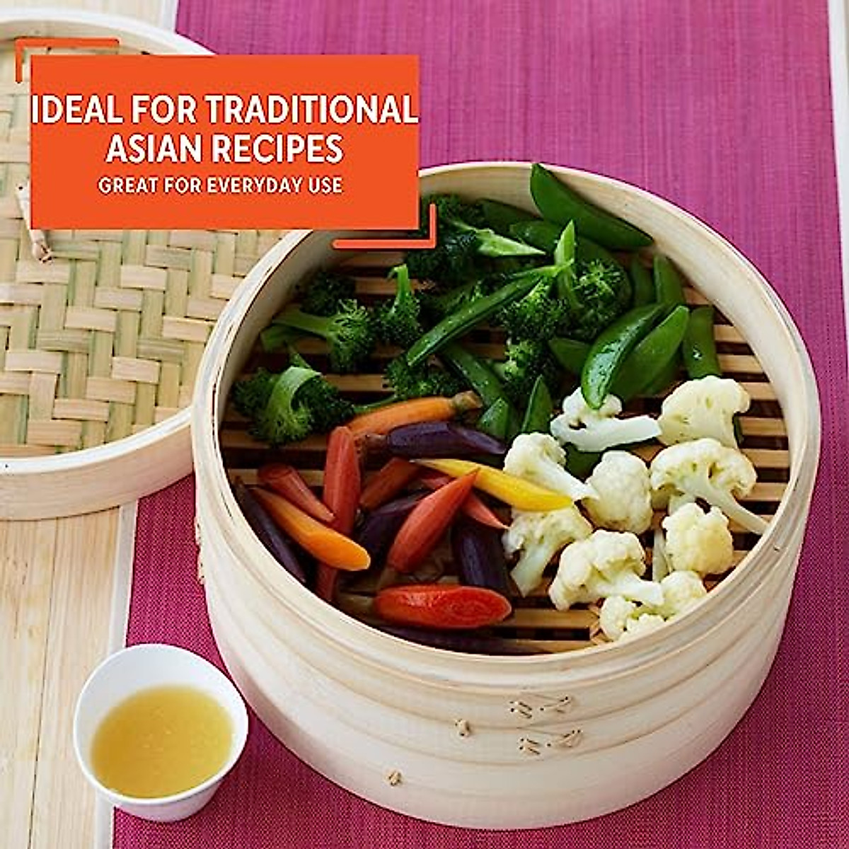 Imusa USA PAN-10015T 10" 2 Layer Traditional Asian Bamboo Steamer, 1 Piece, Tan