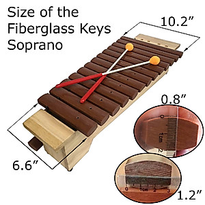 Orff Soprano Xylophone with Resonator, 16 Fiberglass Keys, 2 Pairs of Mallets