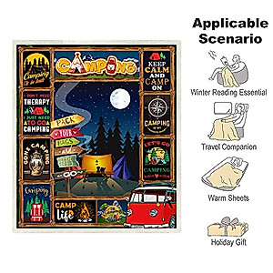 Onecmore Camping Blanket for Women and Men Gifts for Camping Lovers Happy Camping Camping Bus Soft Lightweight Warm and Comfortable Throw Blanket Blanket for Living Room Couch Chair Bed Sofa 50"x60"
