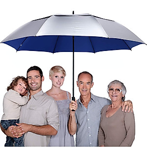 G4Free 72 Inch Huge Golf Umbrella UV Protection Auto Open Windproof Umbrella Oversized Extra Large Vented Double Canopy for Family (Silver/Blue)
