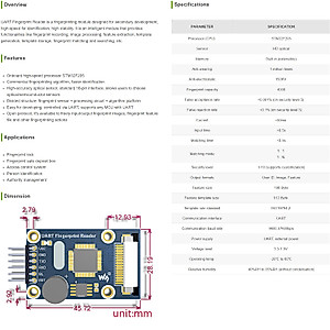 Waveshare UART Fingerprint Reader High-Speed for Identification High Stability Onboard Processor STM32F205 Commercial Fingerprinting Algorithm Optical Sensor