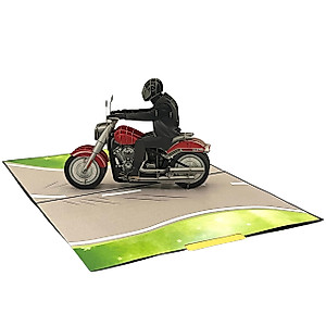 Niumcraft Pop Up Greeting Card Classic Motorcycle Rider Card Birthday Card for Him Husband Boyfriend Thank You Card Adventure Motor Bike Road Trip