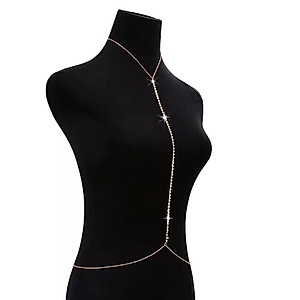 Bomine Gold Rhinestone Body Chain Silver Bra Crystal Sexy Bikini Body Jewelry Necklace Chains for Women and Girls (Gold)