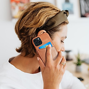 LUCKYCOIN Genuine Leather Wallet Phone Case for iPhone 13 Mini, Phone Purse with Credit Card Holder, Compatible with iPhone 13 Mini,Metal Button Bumper Protective Shockproof Cover TAN