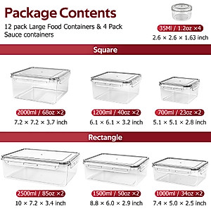 85oz Large Food Storage Containers with Lids Airtight Set - 100% Leak Proof Plastic Meal Prep Lunch Containers for Kitchen Organizer, Easy to Snap Includes Labels & Pen (16 Containers+16 Lids)