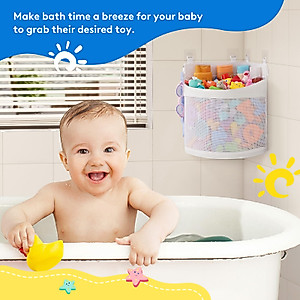 Lifewit Bath Toy Storage Holder, Mesh Shower Caddy for Bathtub Toy Organizer, Corner Hang-Suspension Shower Toy Holder, Bath Toy Basket with 4 Adhesive Hooks for Kids, Toddlers, Medium, White