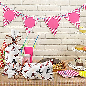 100 Pieces Horse Cellophane Bags Horse Racing Treat Bags Animal Party Goodie Bags with A Roll of Brown Ribbon for Chocolate Candy Snacks Cookies, Cowboy Cowgirl Horse Themed Party Supplies