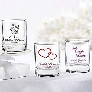 Kate Aspen Personalized 2 oz. Shot Glass/Votive Holder - 48pcs/Gold - Drinking Glass and DIY Favor Decor for Wedding, Bridal Shower Party with Customized Designs Text Lines