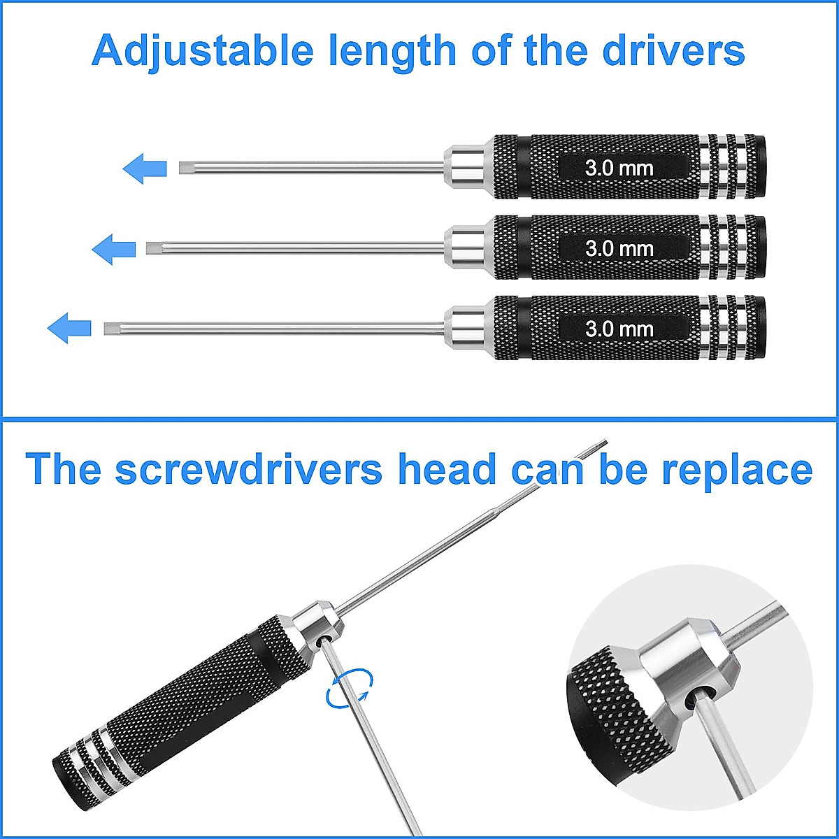RC Hex Screwdriver Tool Set 0.9mm 1.27mm 1.3mm 1.5mm 2.0mm 2.5mm 3.0mm Hex Allen Screwdriver Kit with Hex Nut Driver & RC Car Wrench Tool Kit for Multi-Axis FPV Racing Drone RC Quadcopter Helicopter