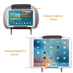 WANPOOL Universal Car Headrest Mount Holder with Angle-Adjustable Clamp - for Use with iPads, Galaxy Tablets and More