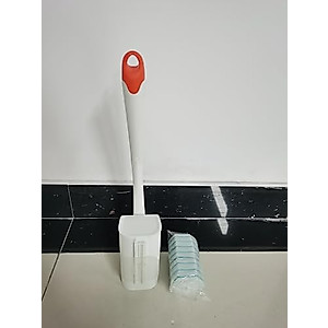 JEHONN Disposable Toilet Bowl Cleaner Wand with 40 Cleaner Refills, Wall Mounted Long Handle Compact Bathroom Scrub Brush Holder Set for Sink Bathtub Wash Basin Mop Pool (Orange)