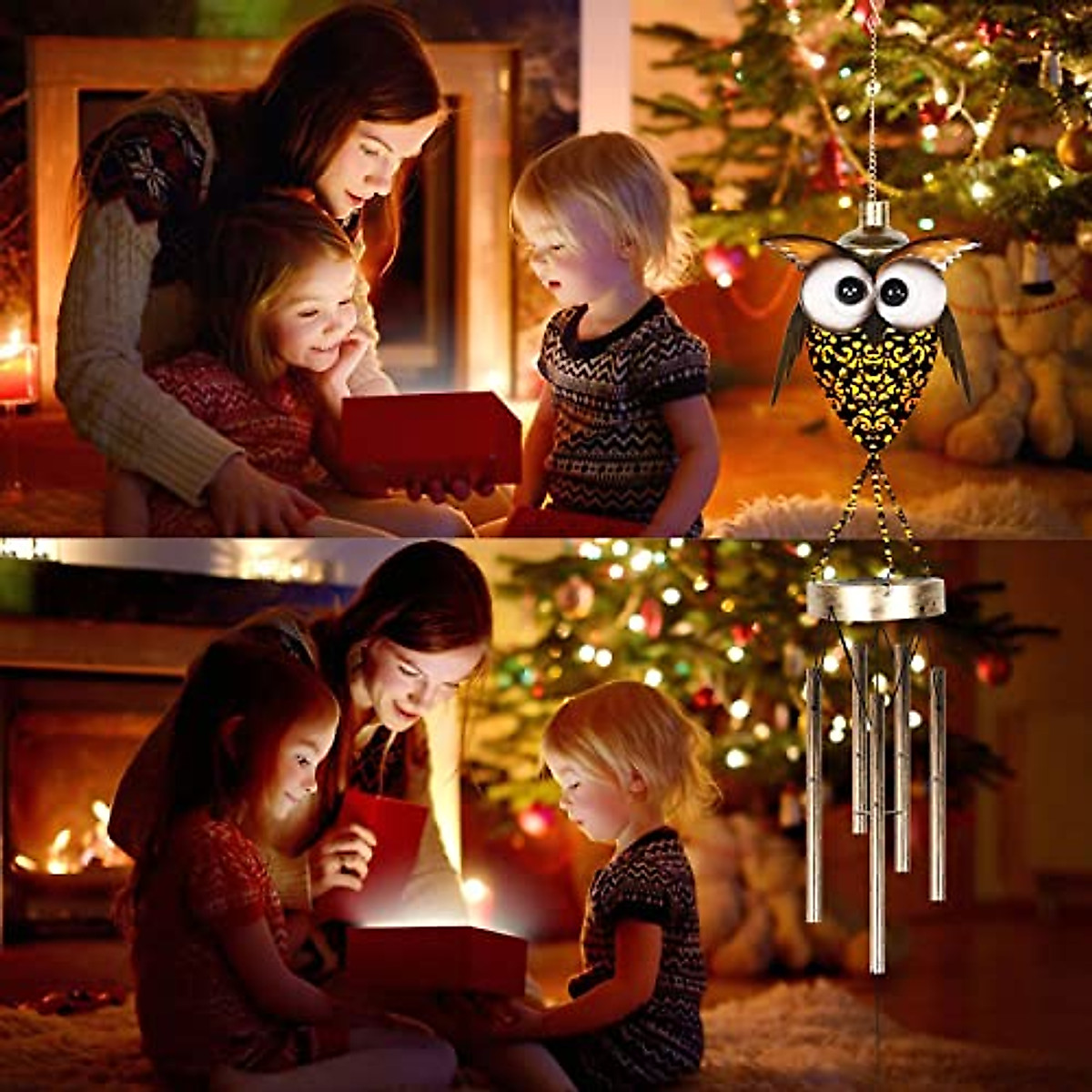 Sunwhale Owl Solar Wind Chimes for Outside Big Wind Chimes Indoor Hanging Outdoor Decor Metal Wind Warm LED Light Memorial Sympathy Gift with Metal Tubes Waterproof for Garden Yard Patio Lawn