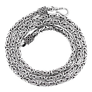 Length 24 3mm Round Byzantine Bali Handmade Chain Necklace Solid 925 Sterling Silver