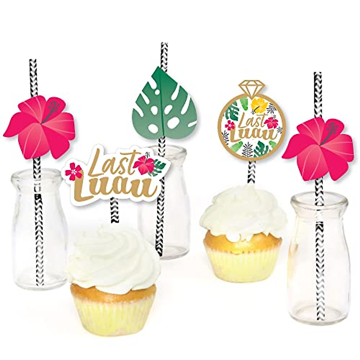 Big Dot of Happiness Last Luau - Paper Straw Decor - Tropical Bachelorette Party and Bridal Shower Striped Decorative Straws - Set of 24
