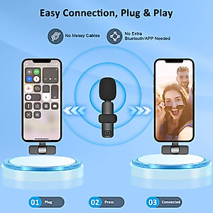 Wireless Lavalier Lapel Microphone for iPhone 15 Series/Android/Computer - Bluetooth Mini Phone Microphones for Video Recording - 2 Clip on Mics with USB C Interface for Tiktok YouTube Vlog