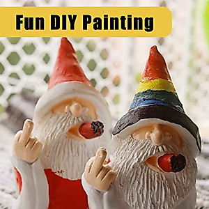 Funny Naughty Gnomes ,Christmas Decorations,Middle Finger Smoking Wizard Gnome Paint Your Own 6.29 in Garden Lawn Gnome Yard Gnomes Figurine for Garden Decorations