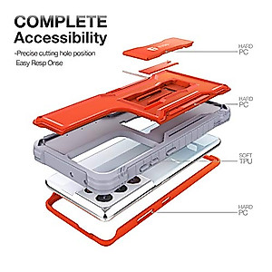FITO for Samsung Galaxy S21 Ultra 5G Case, Dual Layer Shockproof Heavy Duty Case for Samsung S21 Ultra 5G Phone Built-in Kickstand, Without Screen Protector (Orange, 6.8 inch)