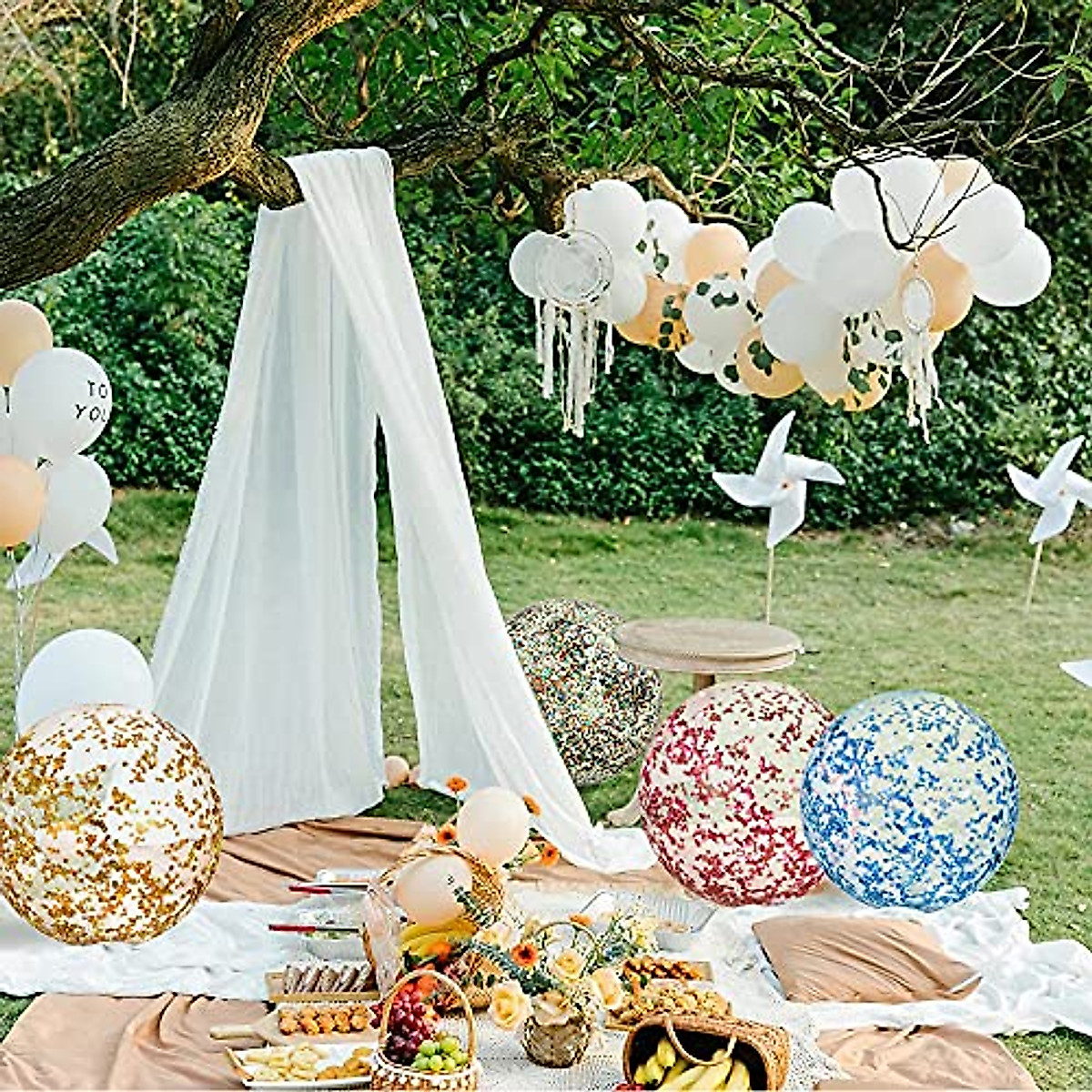 NC Glitter Beach Balls 24 Inch 3 Pack, Inflatable Beach Ball with Confetti Glitters Beach Toys for Kids Adults Airtight Swimming Pool Balls Colorful Summer Party Favors Outdoor Water Games (Blue)