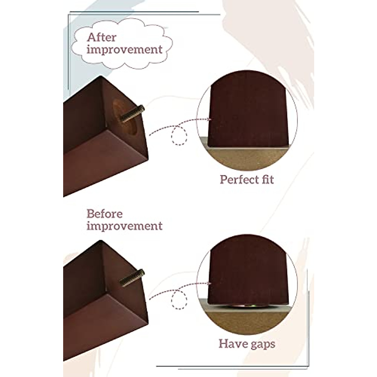 6 Inch Wooden Sofa Legs Set of 4, Brown Square Wood Furniture Feet Couch Legs, Mid Century Modern Dresser Replacement Feet for Chair Cabinet Armchair Recliner Table Or Home DIY Projects Bun Feet