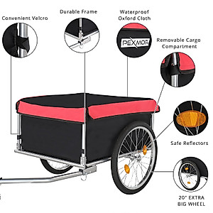 PEXMOR Foldable Bike Cargo Trailer, Bicycle Luggage Wagon Trailer Folding Frame & Quick Release 20" Wheel, Bike Carrier Storage Cart w/Hitch & Waterproof Cover