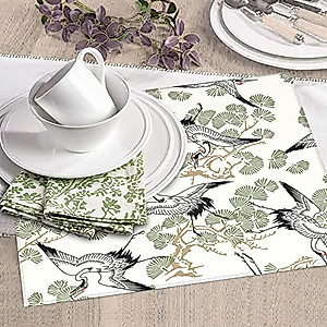 Japanese Crane & Pine Printed Drying Mat For Kitchen Ultra Absorbent Microfiber Dishes Drainer Mats Non-Slip Silicone Quick Dry Pad - 18 X 16inch