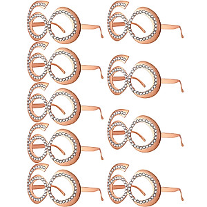 9 Pairs 60th Birthday Glasses Number 60 Crystal Frame Funny Costume Sunglasses Novelty Eyewear Celebration Decoration (Rose Gold)