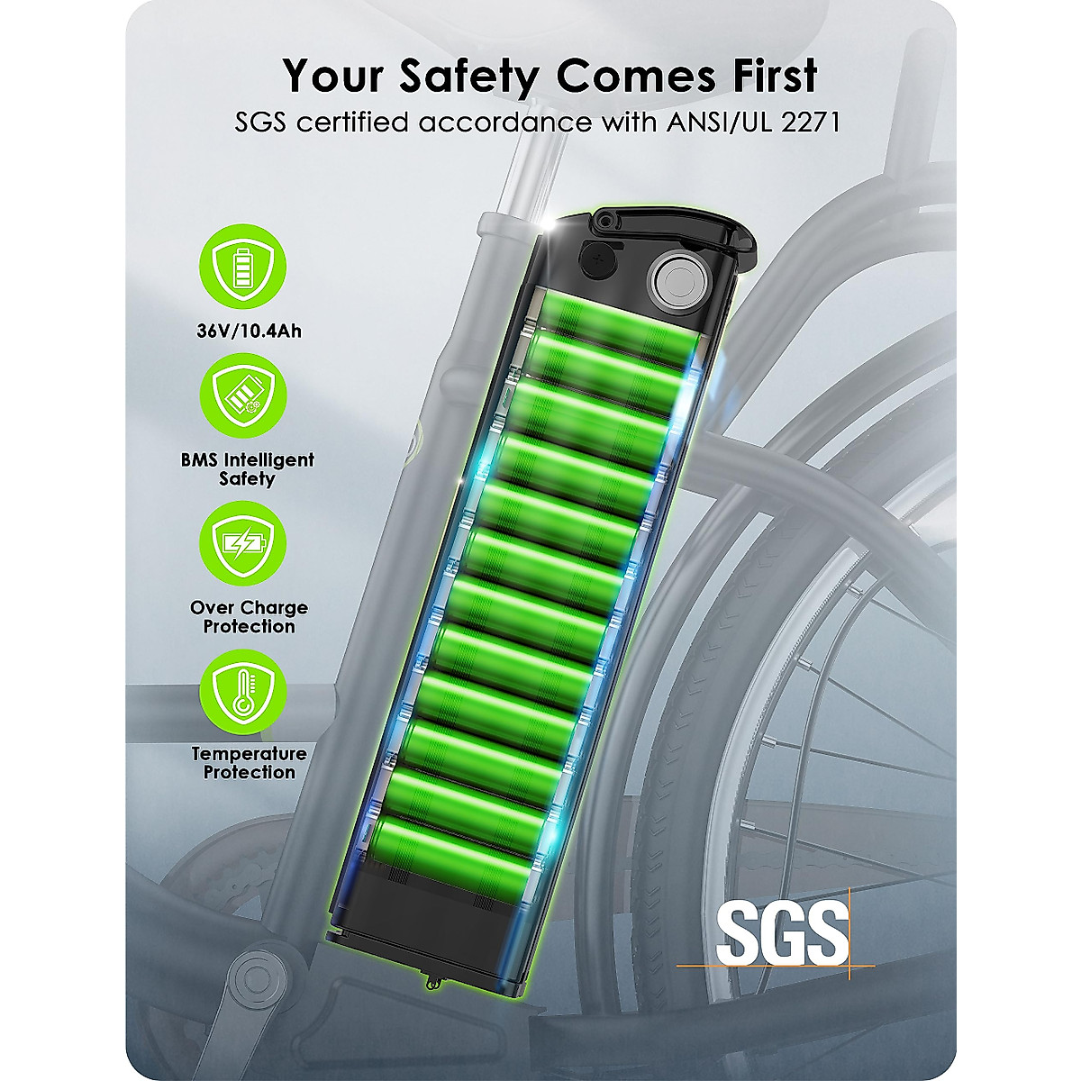 Oraimo Electric Bike for Adults 3A Fast Charge, 36V 10.4Ah UL-Certified Li-ion Battery, 350W Brushless Motor, 26" Aluminum Ebike 2X Load Rear Rack, Air Saddle, Shimano 7 Speed (Black, Standard)