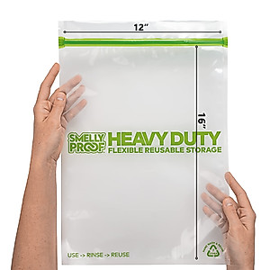 REUSABLE STORAGE BAGS BUNDLE by Smelly Proof - Heavy Duty 5mil, USA Made PEVA & BPA Free Dishwasher-Safe Triple Zip Clear Flat Design - 5 Gallon & 5 Quart Sizes Combo Pack