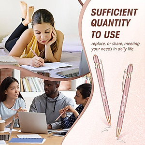 Yeaqee 24 Pcs Inspirational Ballpoint Pens Motivational Black Ink Retractable Quotes Pen with Stylus Tip Encouraging Message for Women Men Writing Office School Christmas Gift(Rose Gold)