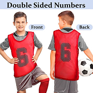 Hercicy 24 Pcs Youth Teen Pinnies Soccer Pinnies Training Vest Adult Mesh Reversible Numbered Football Jersey(Medium,Red, Blue)