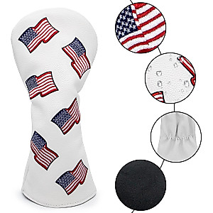 Barudan Golf Driver Head Cover 460cc, White Patriotism USA Golf Driver Headcover Club Protective for Men Golfer