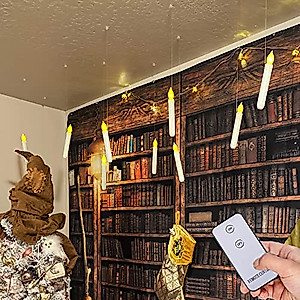 Halloween Decoration, Maigcal Floating Candles with Remote, Hanging Floating Taper Candles Flickering, Battery Operated Window Candles for Halloween Party Magic Scene Christmas Wedding